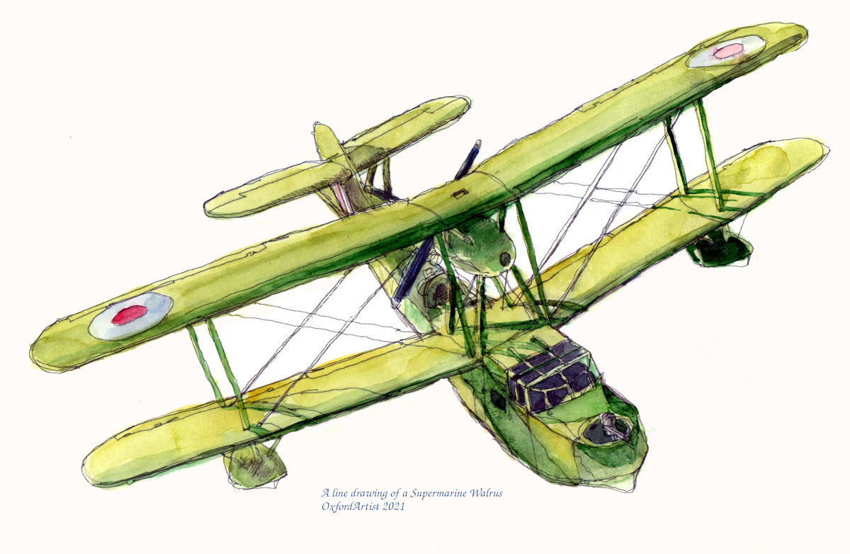Line and wash of a Supermarine Walrus – OxfordArtist