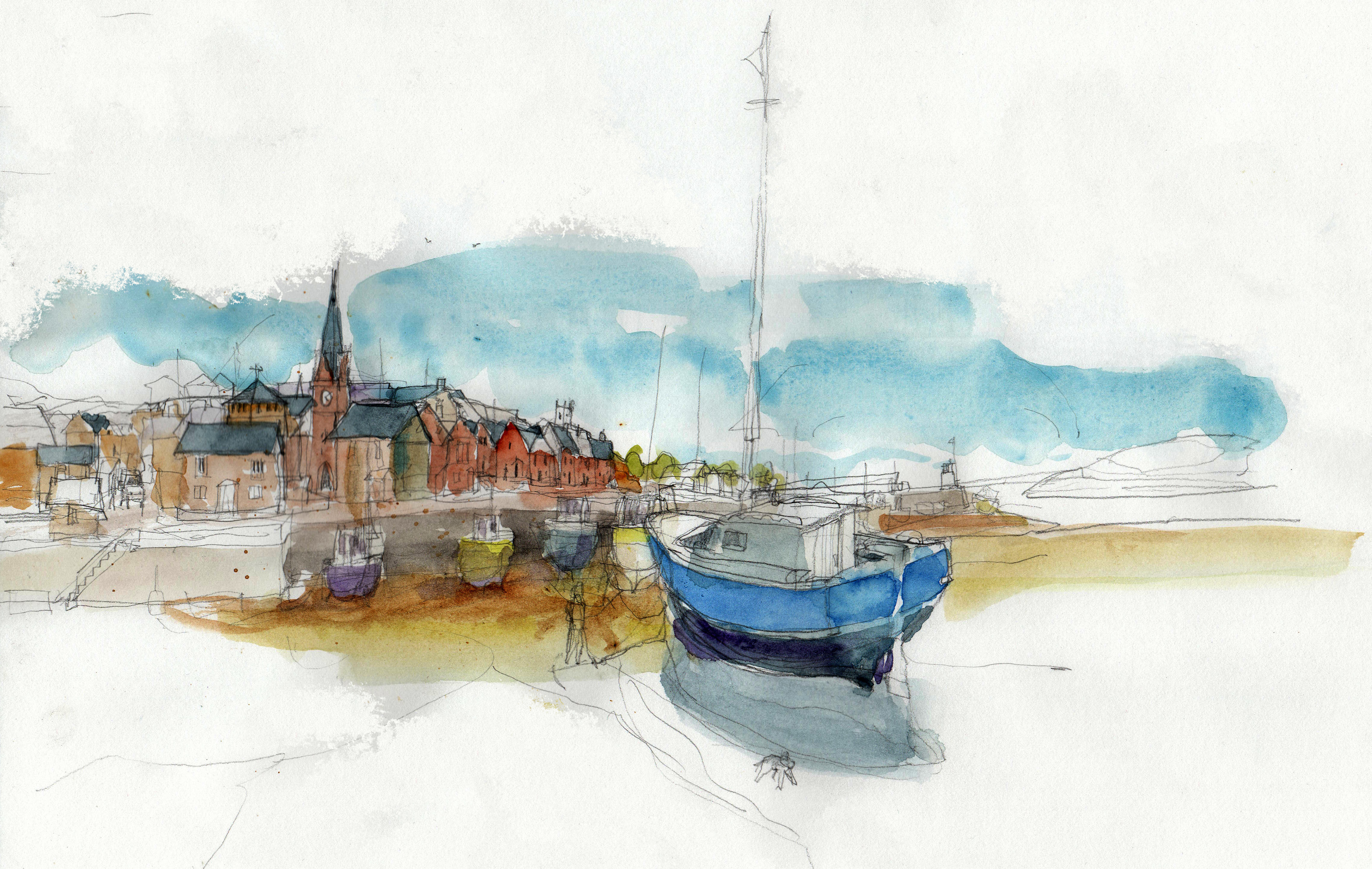 A boat at harbour – a sketch – OxfordArtist